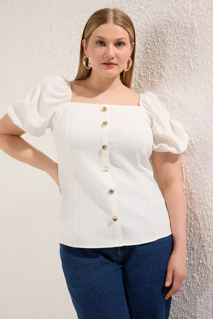 Trendyol Curve Ženska bluza Tbbss25Af00065, Krem