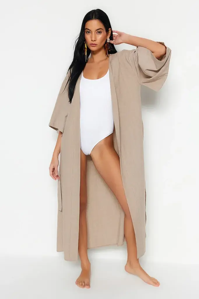 Trendyol Milla Ženski kimono Tbess23Km00058, Bež