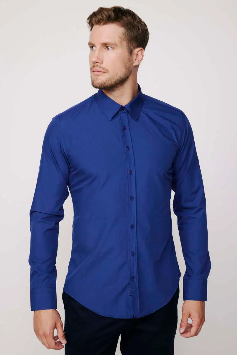 TUDORS Muška košulja dugih rukava Terycotton, Slim Fit, Plava