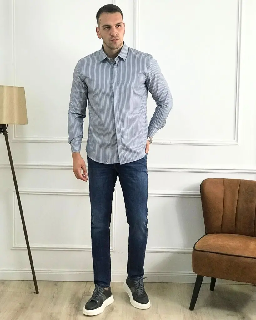 Squareonline Muška košulja sa prugama, Siva