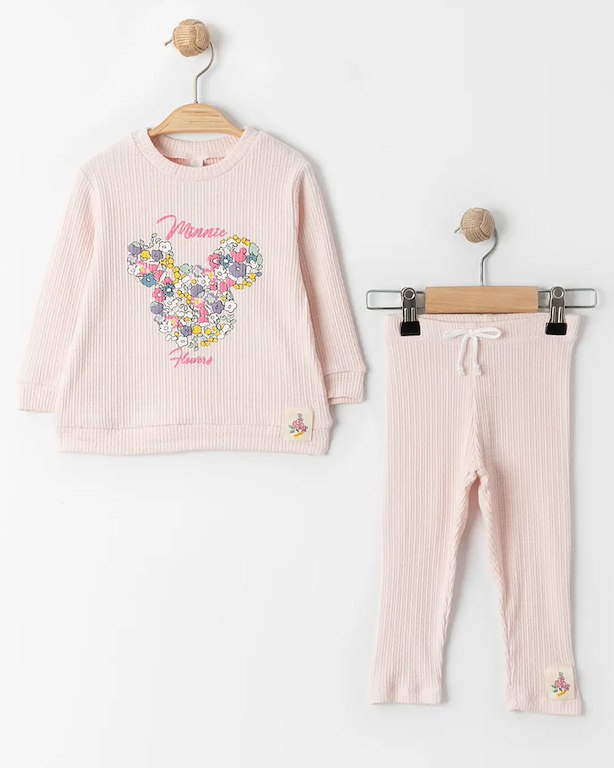 VIA GIRLS Kompletić za devojčice, majica i pantalone Minnie Flowers,Roze