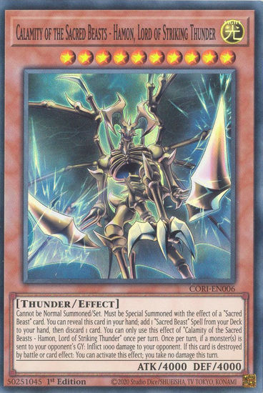 Calamity of the Sacred Beasts - Hamon, Lord of Striking Thunder - CORI-EN006 - Super Rare 1st Edition