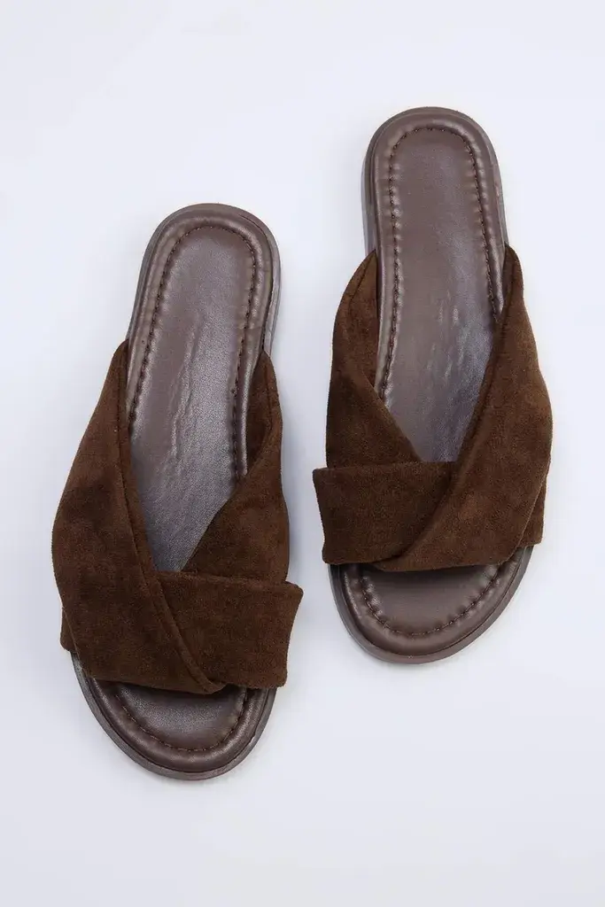 Trendyol Shoes Ženske papuče Takss26Te00023, Smeđe