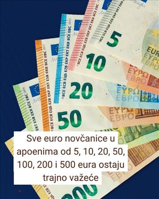 Sve euro novčanice u apoenima od 5, 10, 20, 50,100