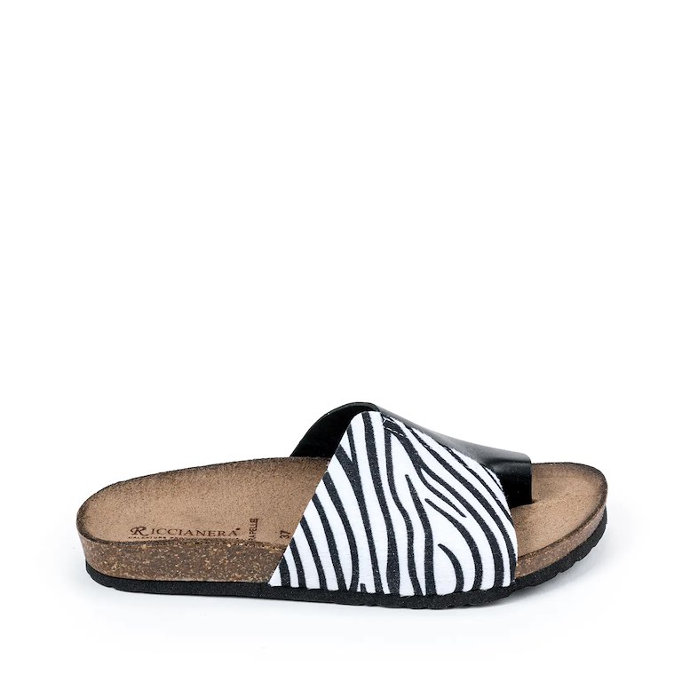 Riccianera Ženske papuče 3145/021 Pelle-Nero/Zebra, Bele