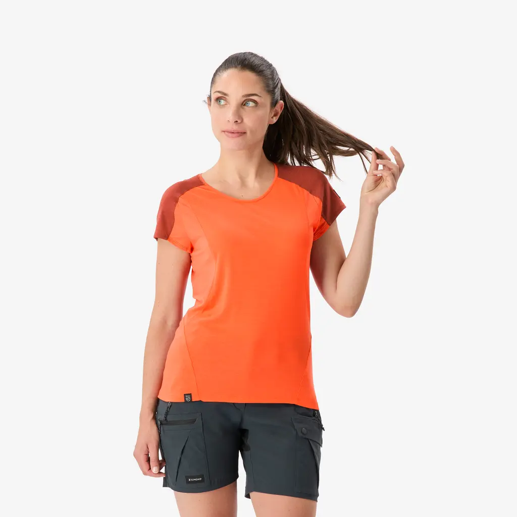 Narandžasta ženska majica od merino vune Merino Resist kratkih rukava za treking