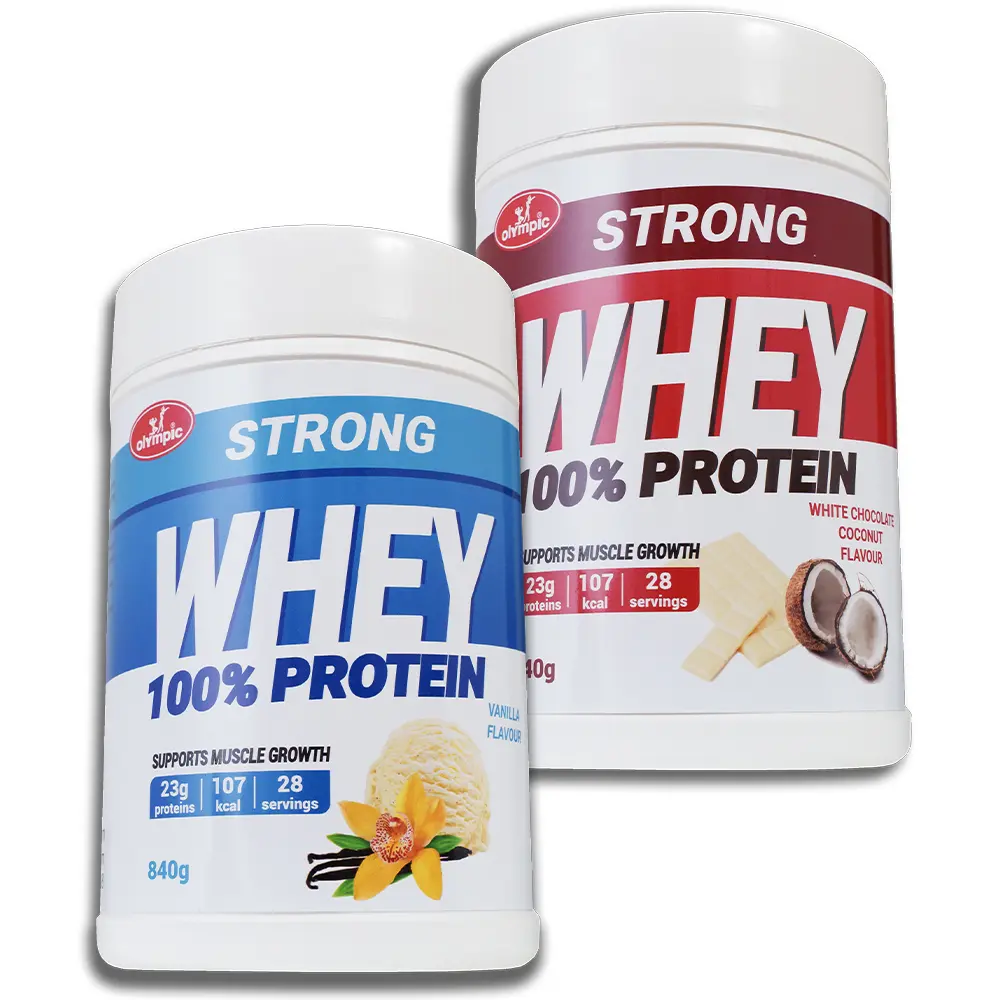 Olympic Whey Protein Strong, Vanila i Bela čokolada-kokos, 840 g, 2 komada
