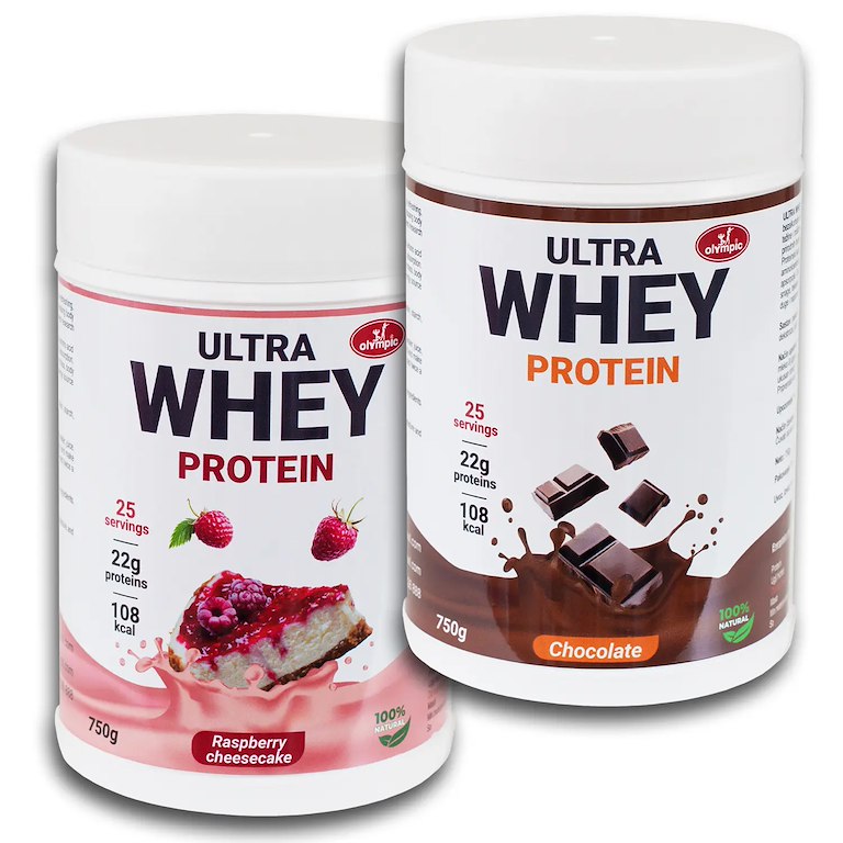 Olympic Whey Protein Ultra, Čokolada i Cheesecake malina, 750 g, 2 komada