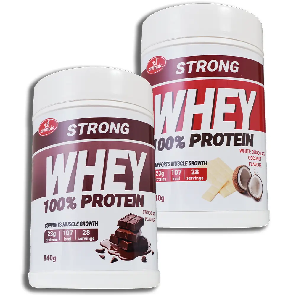 Olympic Whey Protein Strong, Čokolada i Bela čoklada-kokos, 840 g, 2 komada