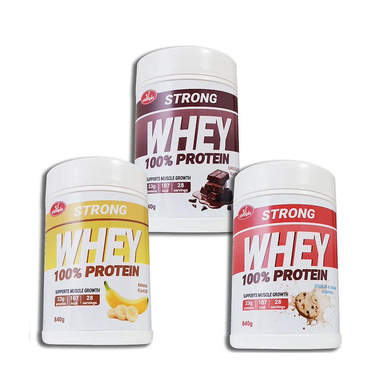 Olympic Strong Whey protein 840g Banana, Čokolada, Cookies & Cream, 3 komada