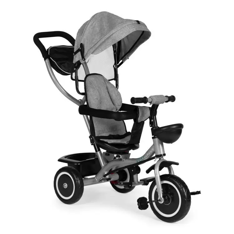 Eco Toys Dečiji tricikl sa rotirajućim sedištem i tendom 2u1, Sivi