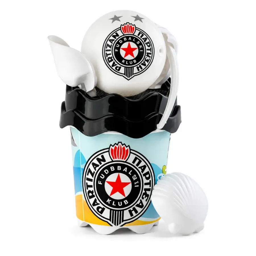 Dečiji set za plažu FK Partizan – kofica, lopatica, grabuljice