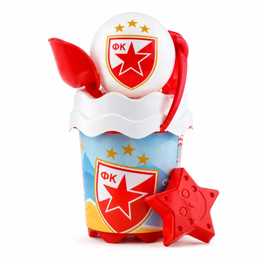 Dečiji set za plažu FK Crvena Zvezda – kofica, lopatica, grabuljice
