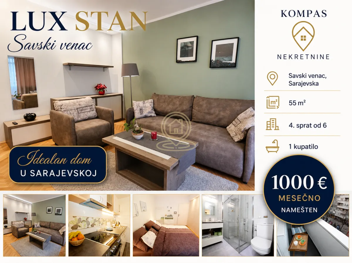 Izdavanje, dvosoban stan, 55m², Savski Venac, Beograd
