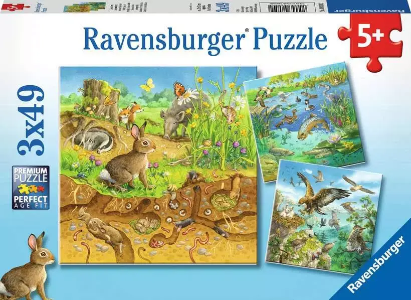 Ravensburger Slagalica Životinje u staništima, 3x49 delova