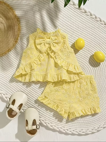 Komplet za devojcice Majica i sorc 9-12m Zuta NOVO
