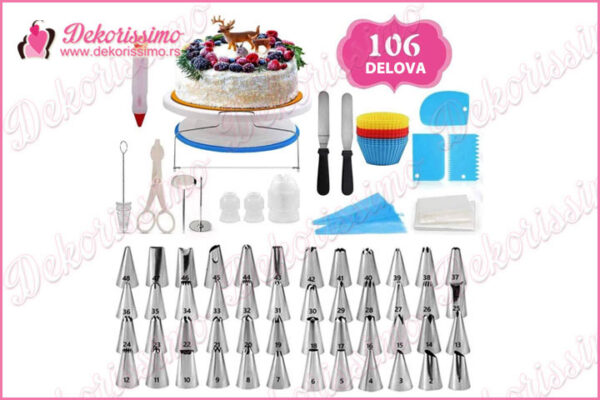 Rotirajuće postolje za ukrašavanje torti, set 106komada – K7308