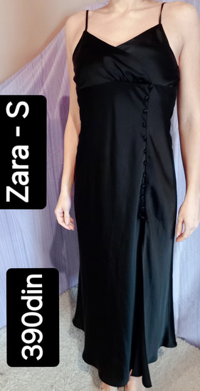 Zara haljina na bretele dugačka maxi crna S/36