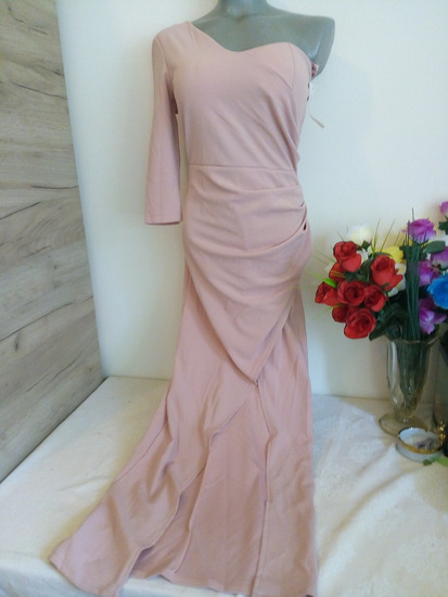 Nova roze midi sa slicom na jedno rame S/M