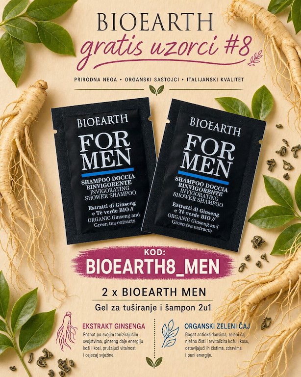 BioEarth poklon uzorci (set 8). 2 x šampon za muškarce