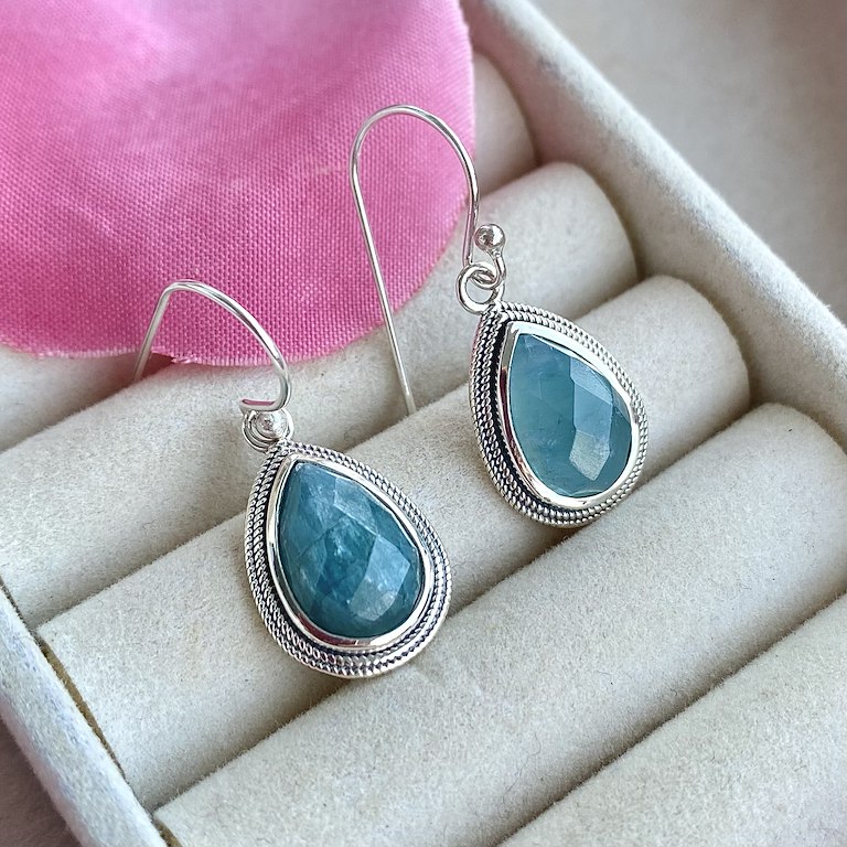 Srebrne mindjuše sa plavim kamenom „Azure Tears“ M765