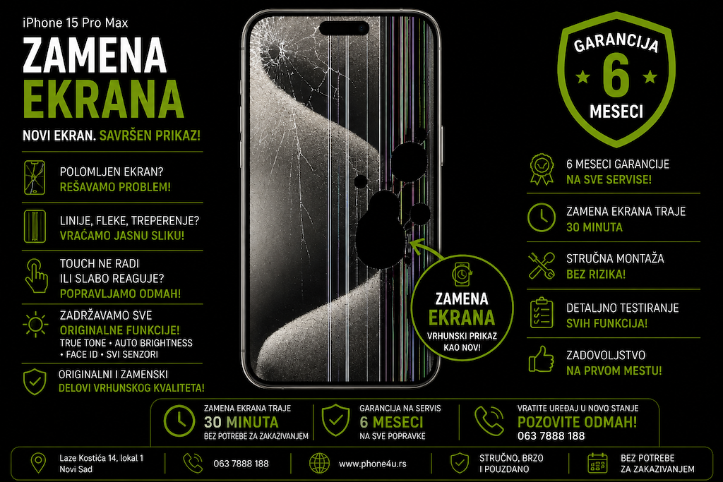 Zamena ekrana iPhone 15 Pro Max | Phone4U Novi Sad