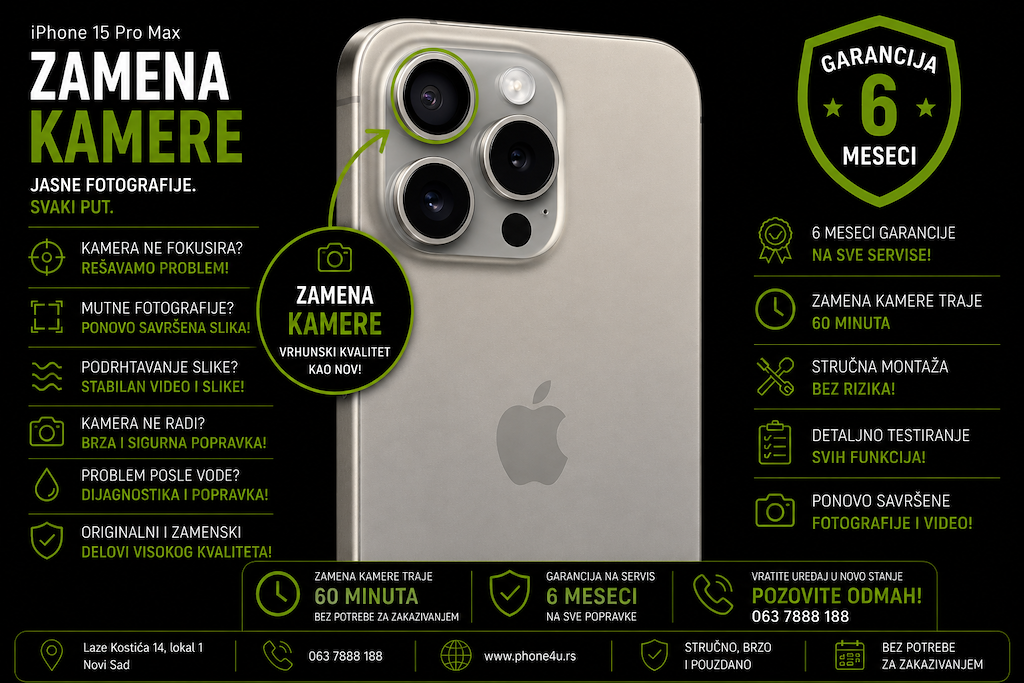 Zamena kamere iPhone 15 Pro Max | Phone4U Novi Sad