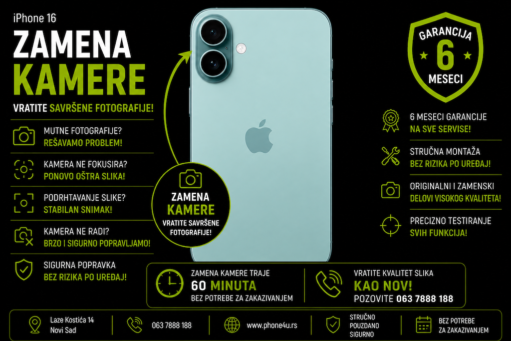 Zamena kamere iPhone 16 | Phone4U Novi Sad