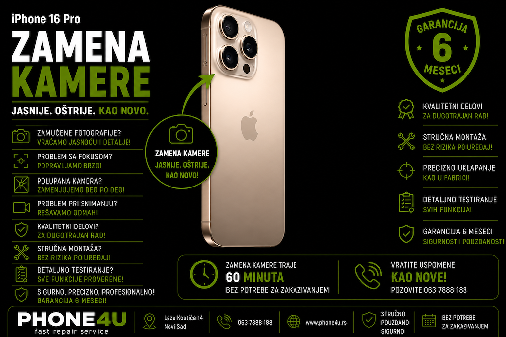 Zamena kamere iPhone 16 Pro | Phone4U Novi Sad