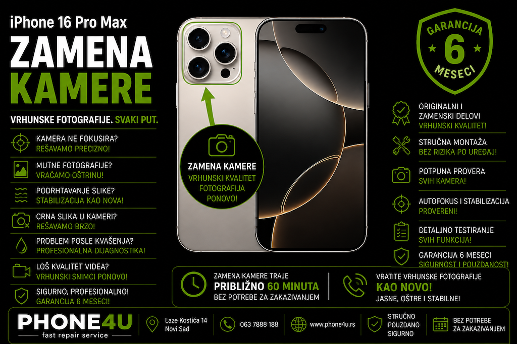 Zamena kamere iPhone 16 Pro Max | Phone4U Novi Sad