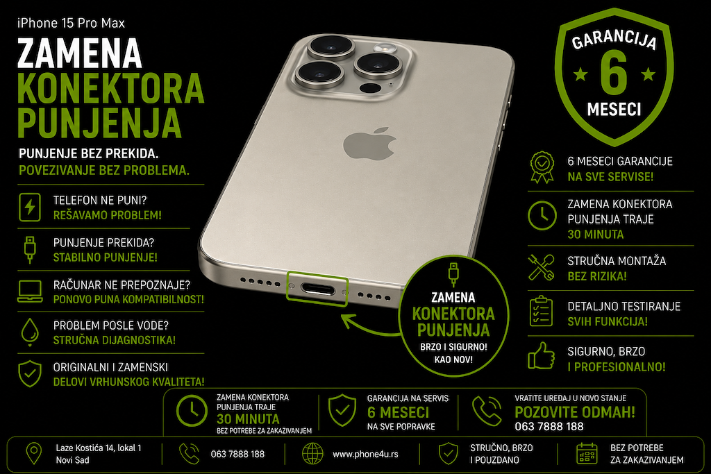 Zamena konektora punjenja iPhone 15 Pro Max | Phone4U
