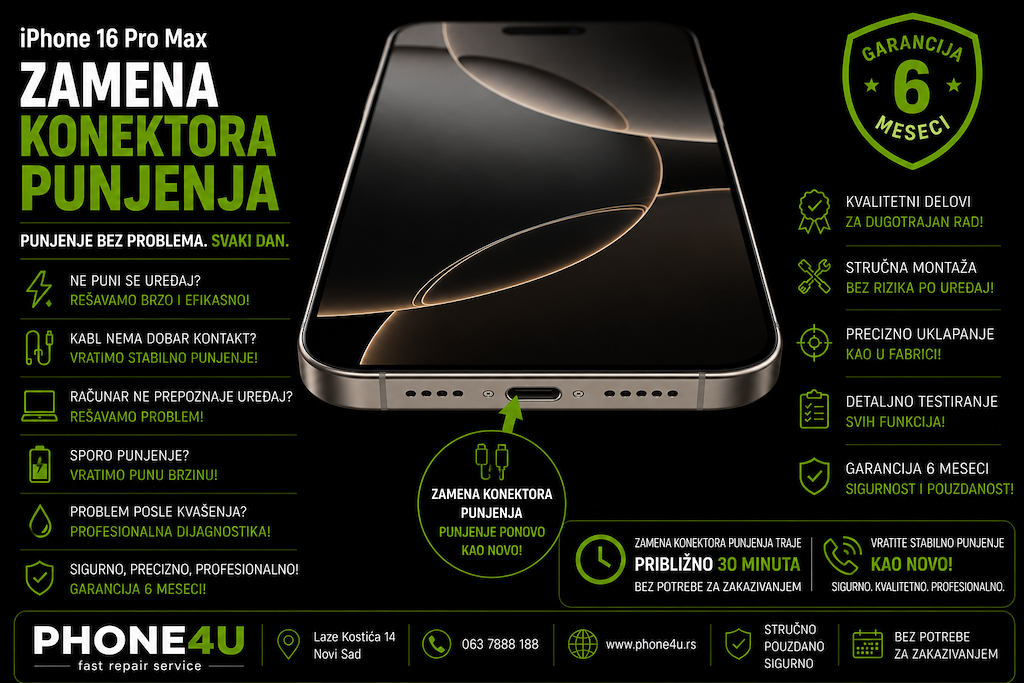 Zamena konektora punjenja iPhone 16 Pro Max | Phone4U