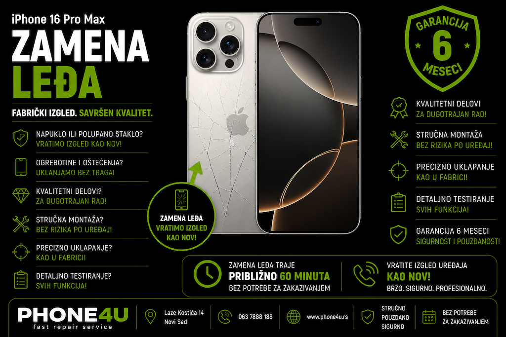Zamena leđa iPhone 16 Pro Max | Phone4U Novi Sad