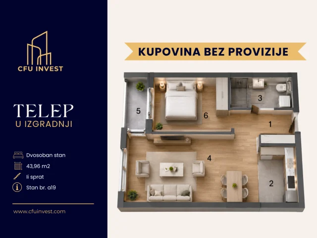 1000047 - Telep – dvosoban stan 44m², novogradnja, povrat PDV-a, kupovina bez provizije
