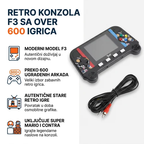 Retro konzola F3 sa 620 igara i punjivom baterijom