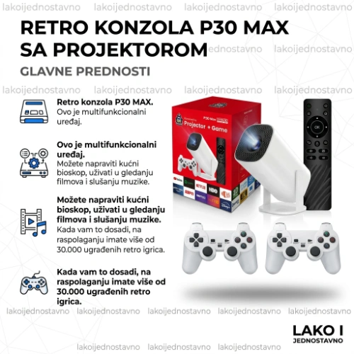 Retro konzola P30 MAX sa projektorom i 30.000 igrica