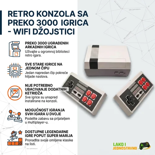 Retro konzola sa 3000 igrica i bežičnim džojsticima