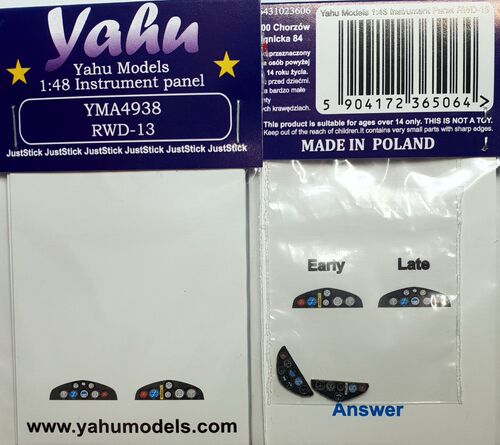 NEW! Yahu Models A4938 RWD-13 - Intrument Panel (for Answer Kits)