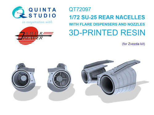NEW! Quinta Studio QT72097 Sukhoi Su-25 - Rear Engine Nacelles with Flare Dispensers and Nozzles (for Zvezda Kits / 3D-Printed)