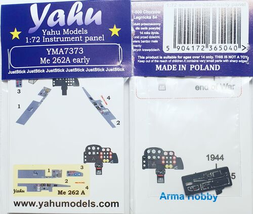 NEW! Yahu Models A7373 Messerschmitt Me-262 A Early - Intrument Panel (for Arma Hobby Kits)