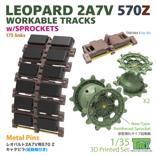NEW! T-Rex Studio 85084-5 Leopard 2A7V - 570Z Workable Tracks with Sprockets (for AH Kits / 3D-Printed)