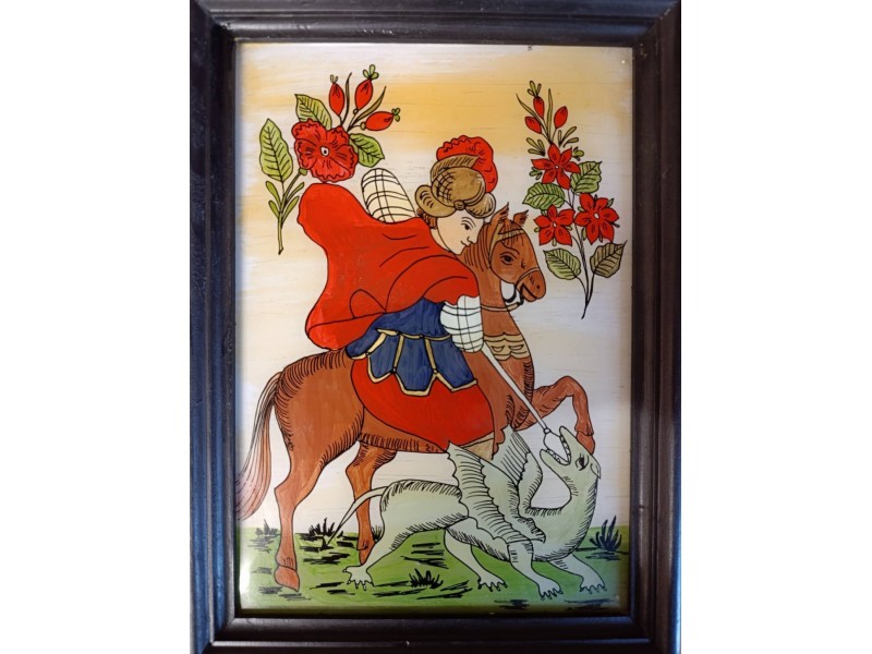 Sv. Đorđe ikona na staklu uramljeno 33x24