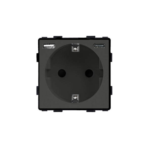 ELEMENT GERMAN SOCKET 16A WITH USB A+C, BLACK