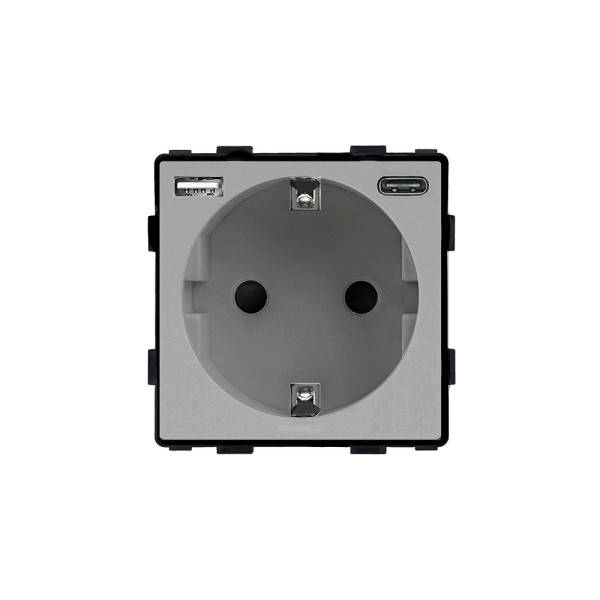 ELEMENT GERMAN SOCKET 16A WITH USB A+C, GRAY