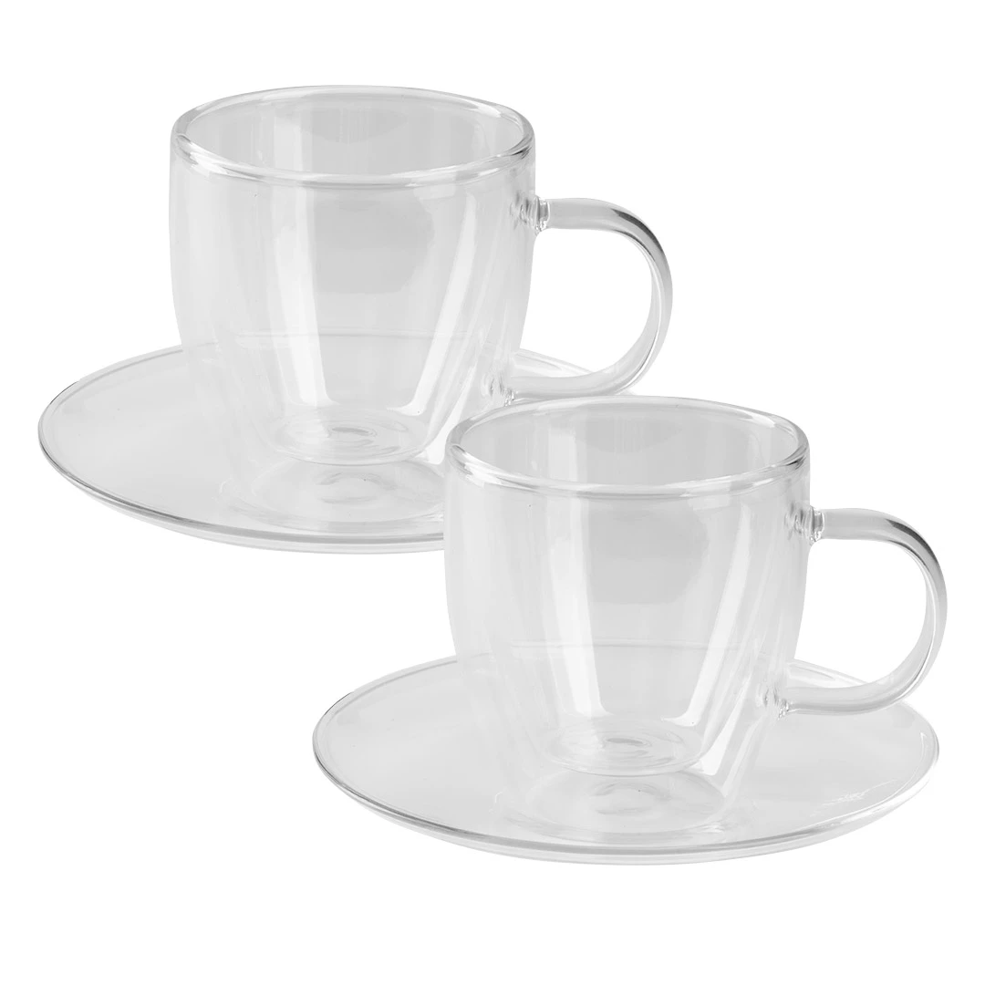 Set od dve staklene šolje sa tacnama za espresso sa dvostrukim zidom, 2 x 100 ml PIGNA MINI