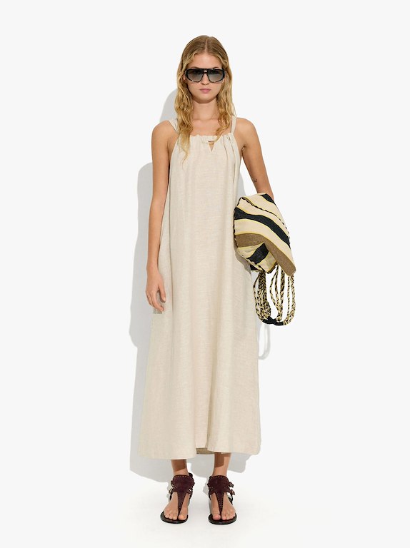 LONG DRESS WITH STRAPS WITH RUCHED DETAIL