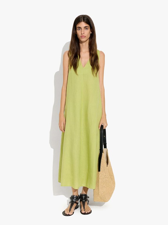 LONG DRESS WITH CROSSED STRAPS 100% LINEN