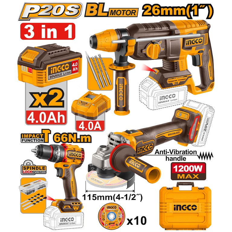 NETO CKLI202598E AKU SET (HAMER 26MM+BUŠ 66NM+BRUSIL) SUPER INGCO