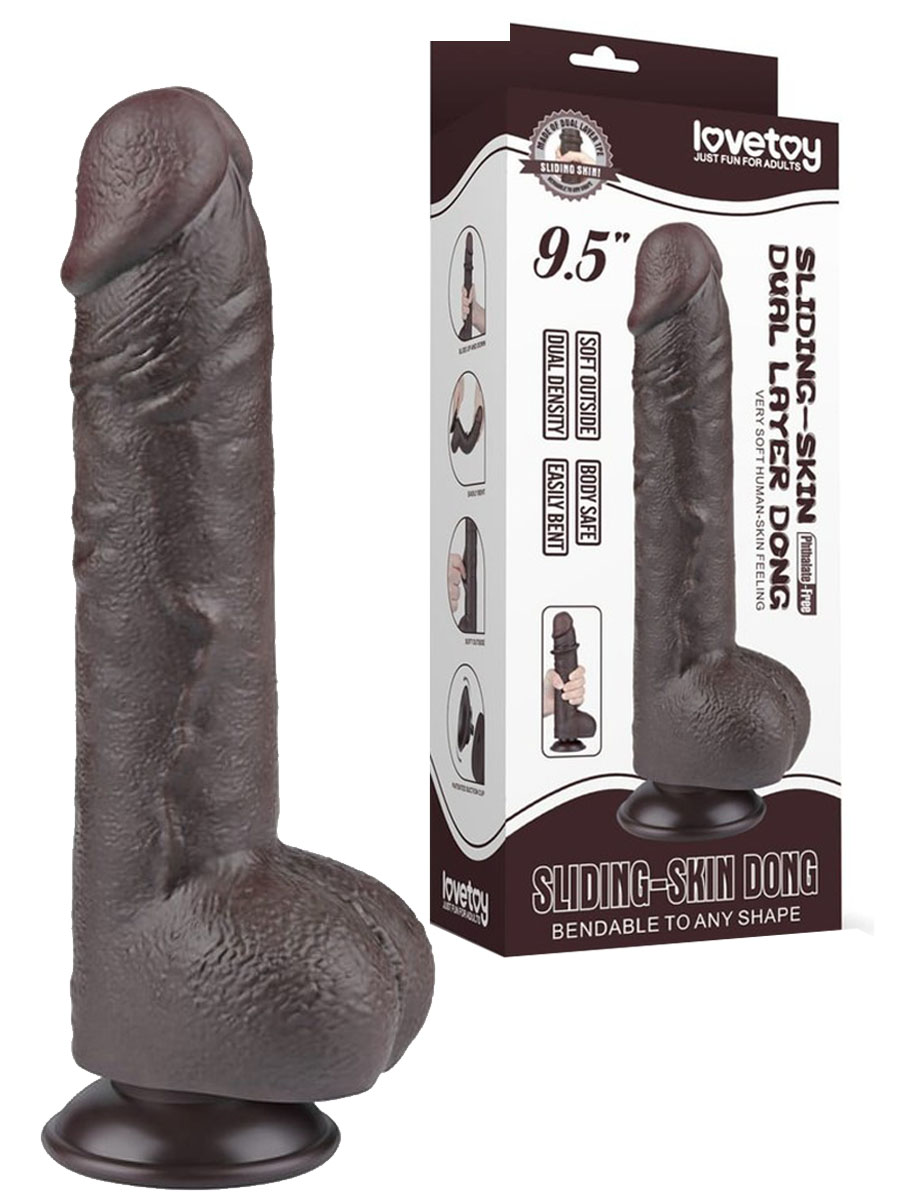 9.5″ Sliding Skin Dual Layer Dong Black