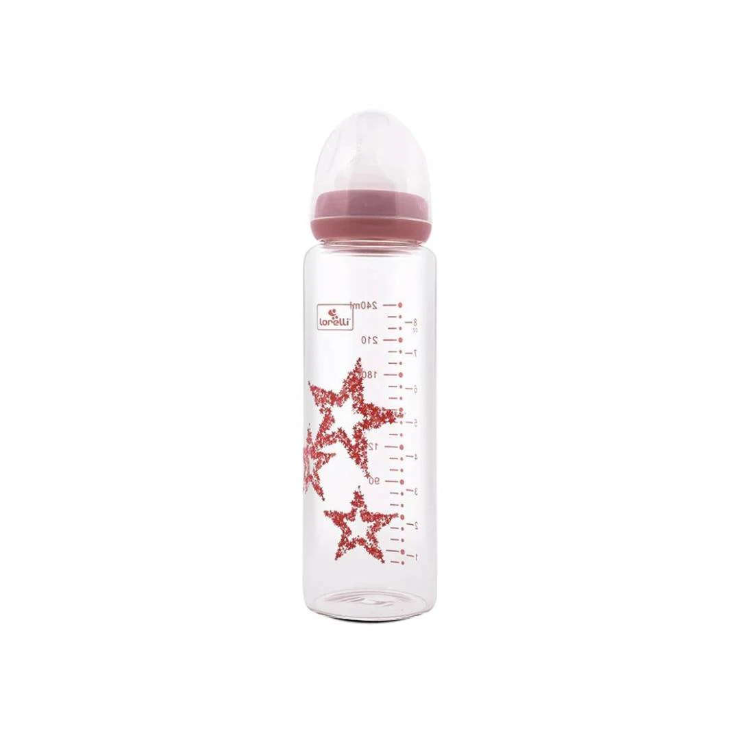 Lorelli Flašica Staklena Bertoni Anti-Colic 0m+ Pink Stars 240 mL